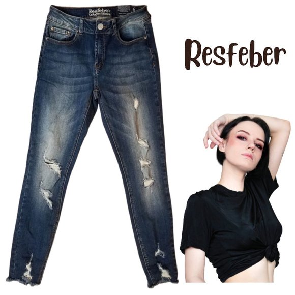 Resfeber | Jeans | Resfeber Raw Hem Distressed Ripped Denim Boyfriend Skinny Jeans Womens 6 ...